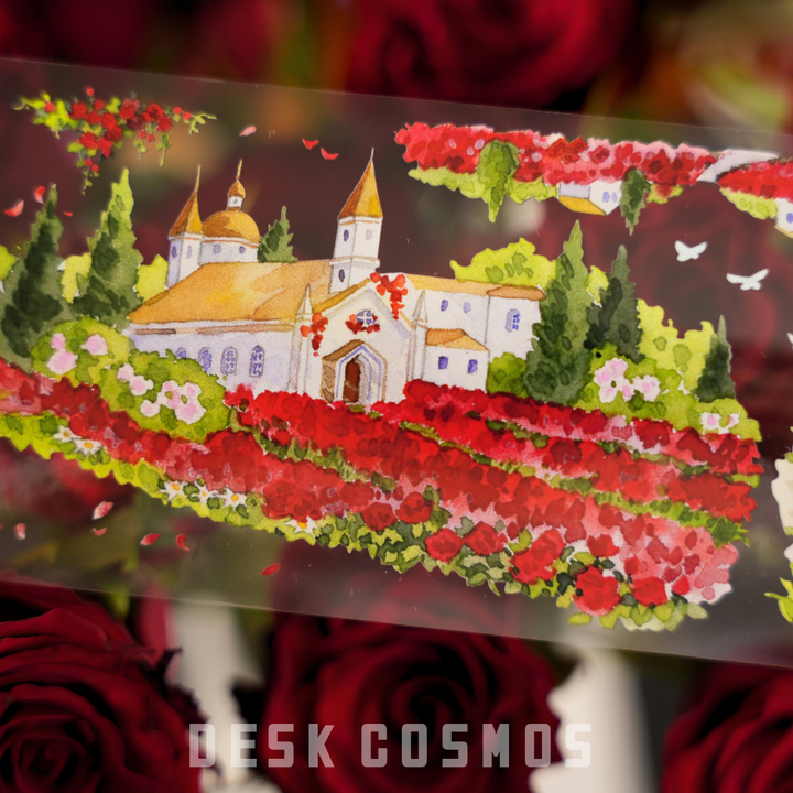 Vintage Red Rose Garden Castle PET Tape - Desk Cosmos