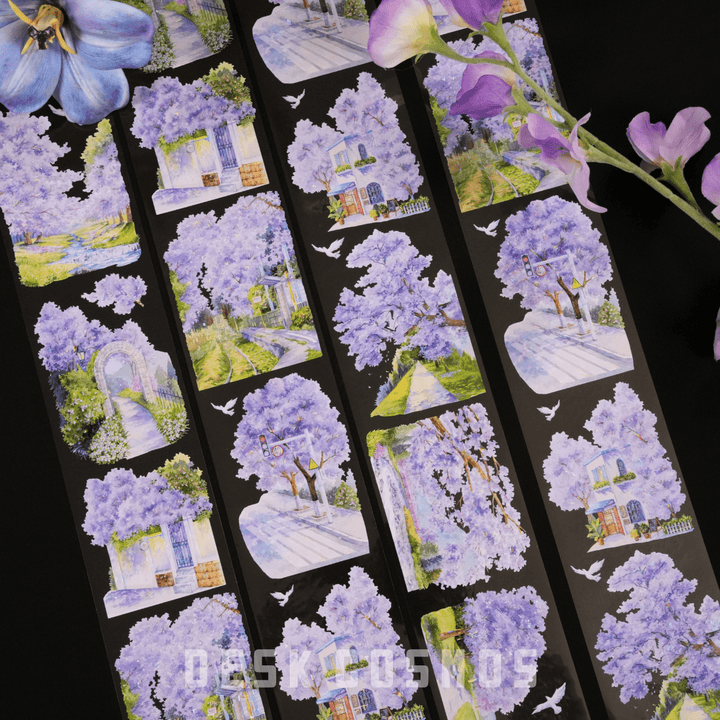 Blue Cherry Blossom Scene PET Tape - Desk Cosmos